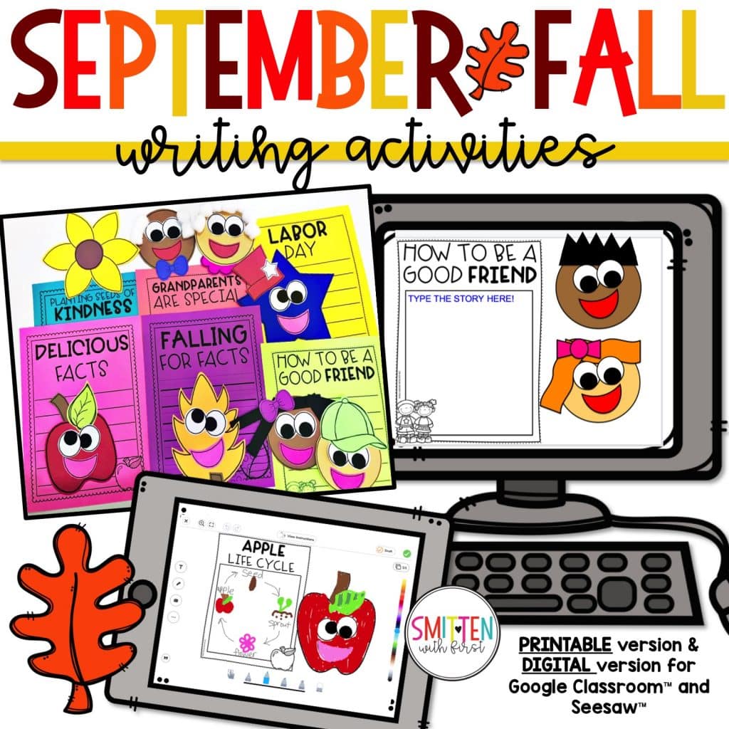 September Fall Writing Activities for Kindergarten, 1st grade, 2nd grade