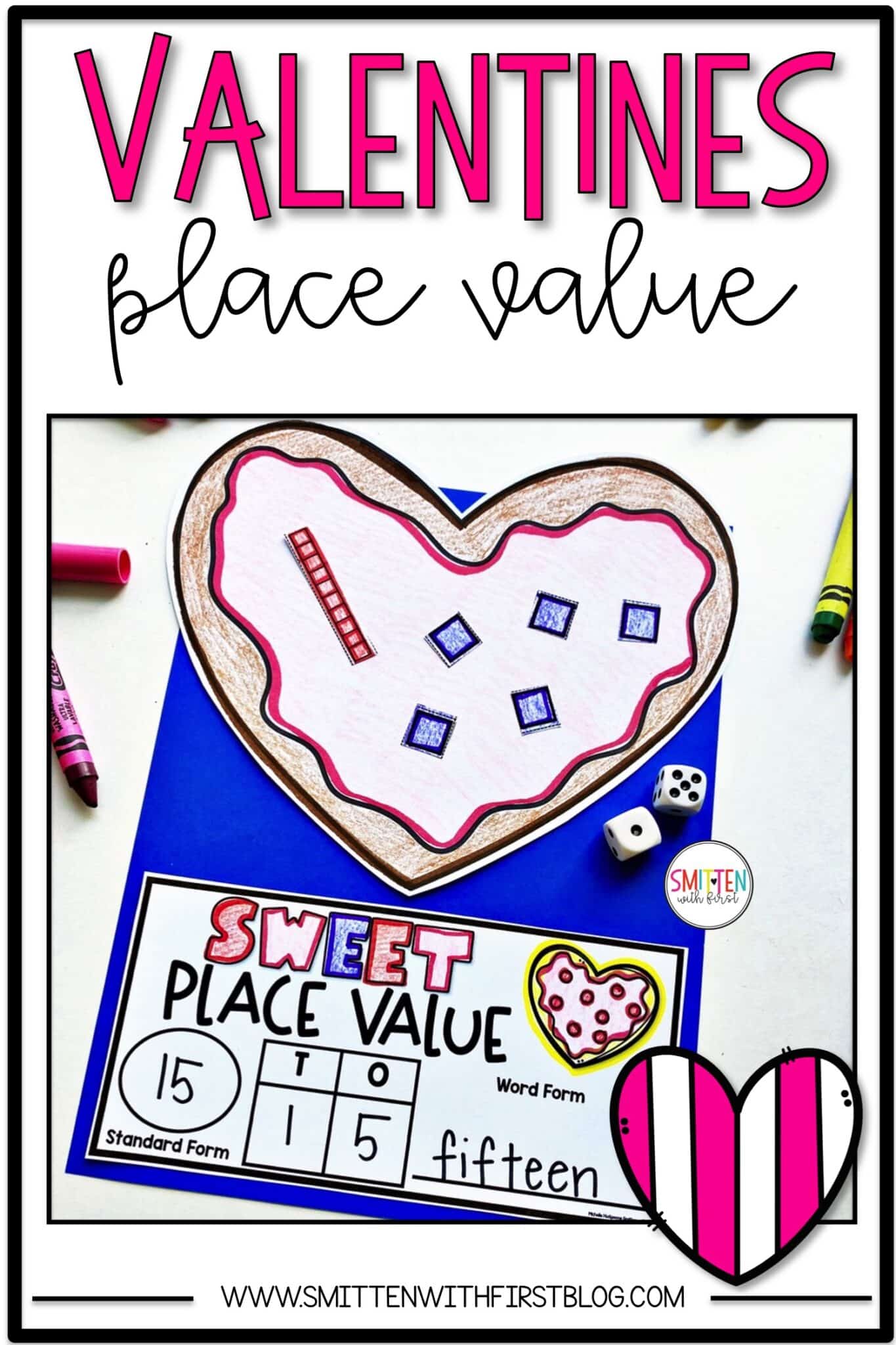Valentines Day Place Value for 1st Grade, 2nd Grade - Smitten with First